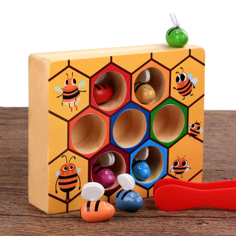 Wooden Bee Hive Game Clamp Bee to Hive Matching Game, Montessori Wooden ...