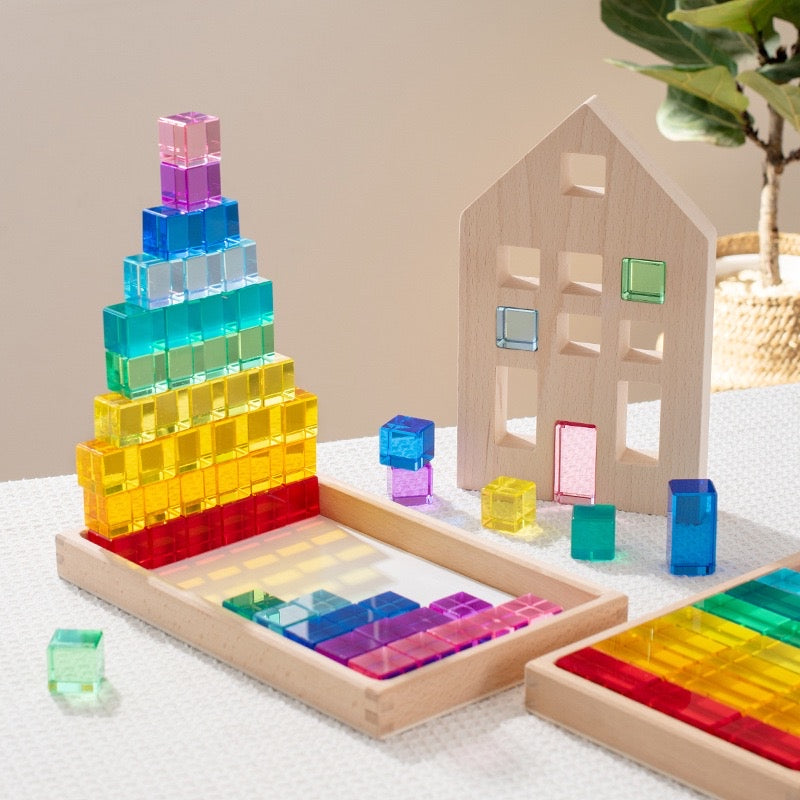 Lucite Block Cube with Wooden Houses Set- Open Ended Toys – Specialty ...