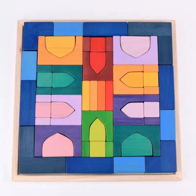 Large Wooden Block Building Set - Colorful Arches Open ended wooden to ...