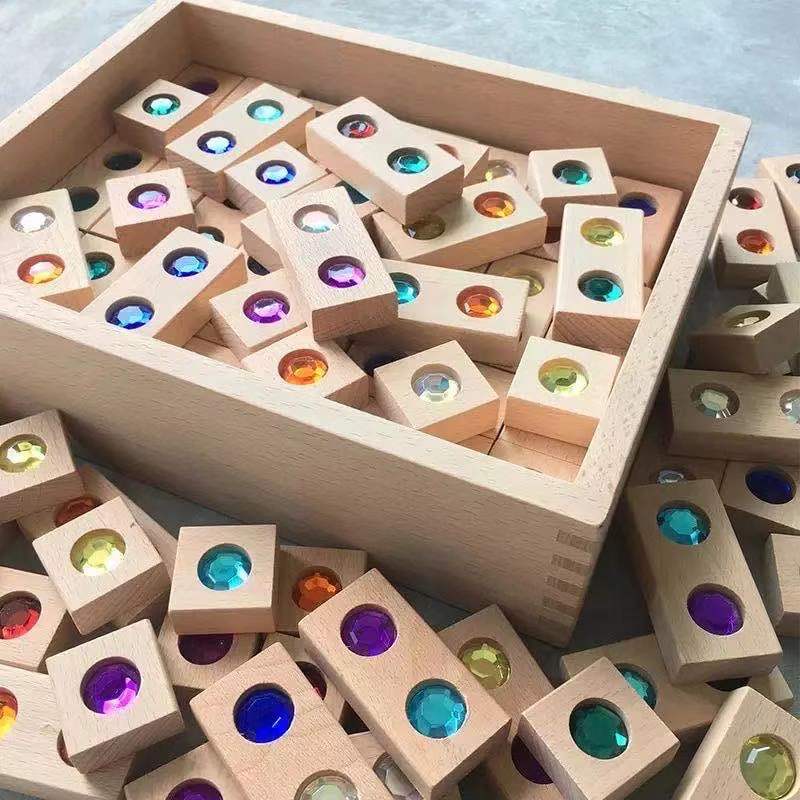 Sparkling Gem Wooden Building Blocks with Wooden Tray - Open Ended Toy ...