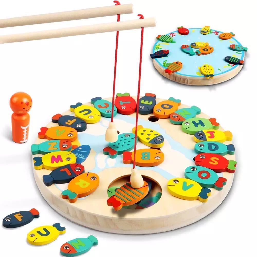 Wooden Magentic Alphabet Fishing Game STEM Montessori Educational Toys ...