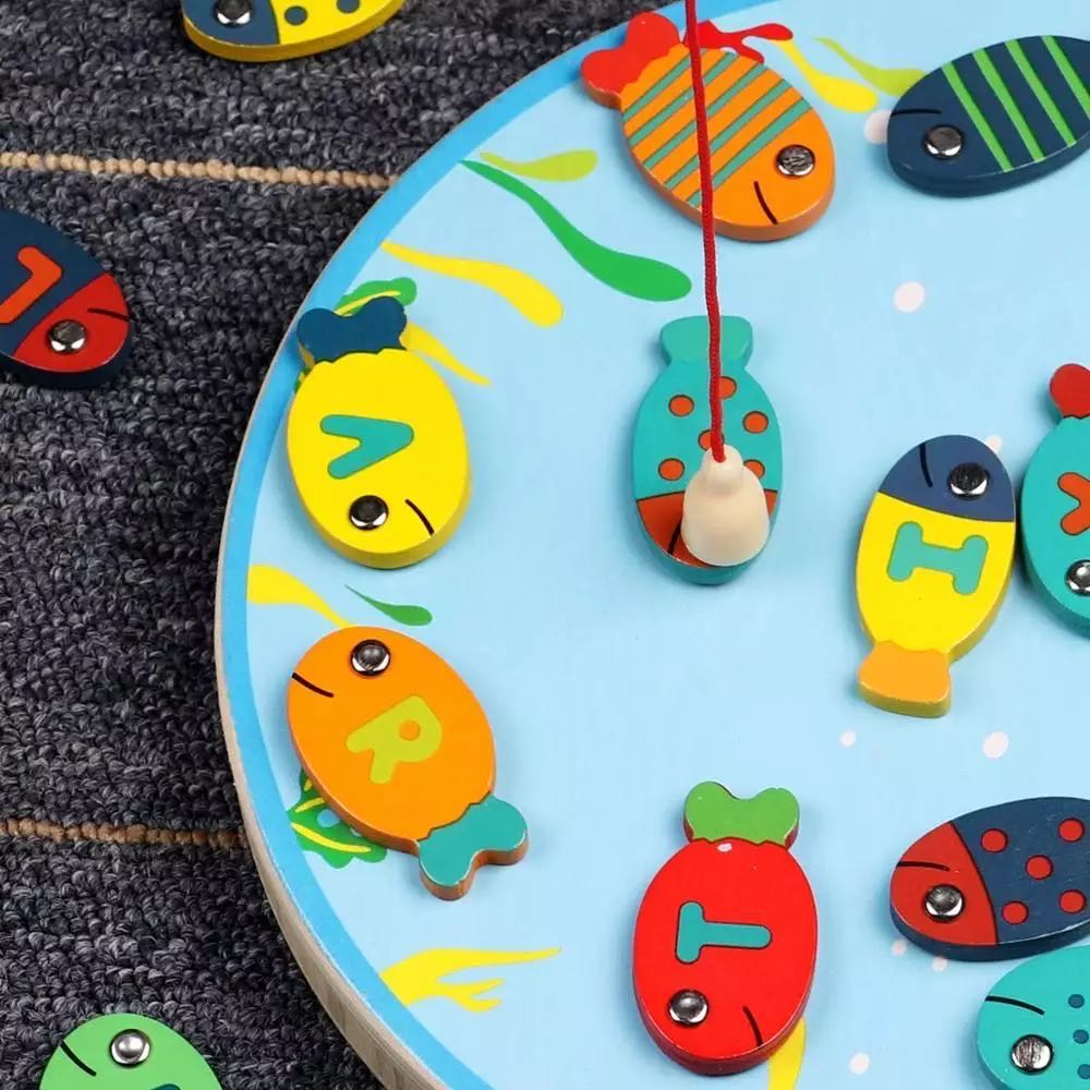 Wooden Magentic Alphabet Fishing Game STEM Montessori Educational Toys ...