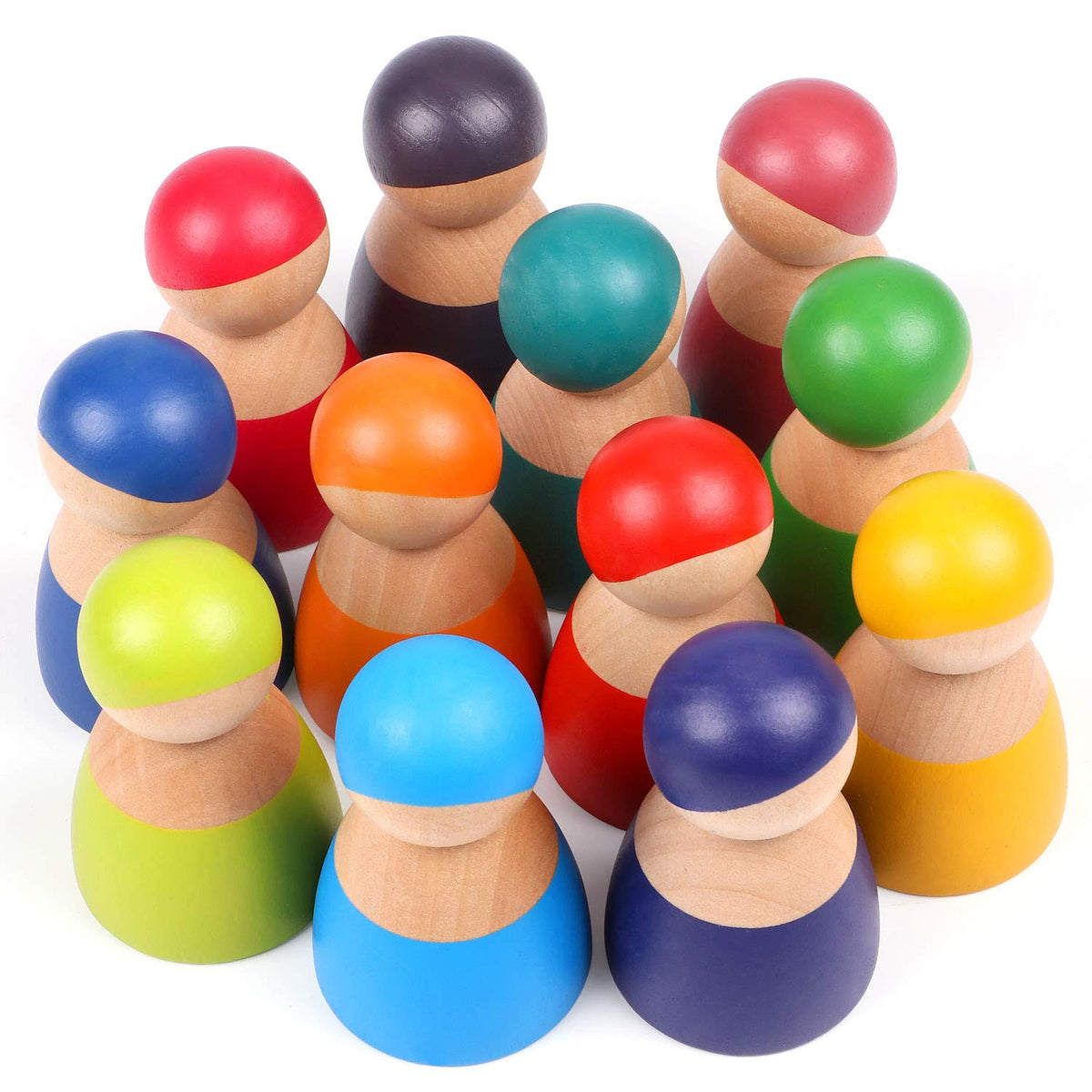 12 Piece Rainbow Wooden Peg People Set - Open Ended Wooden Toys ...