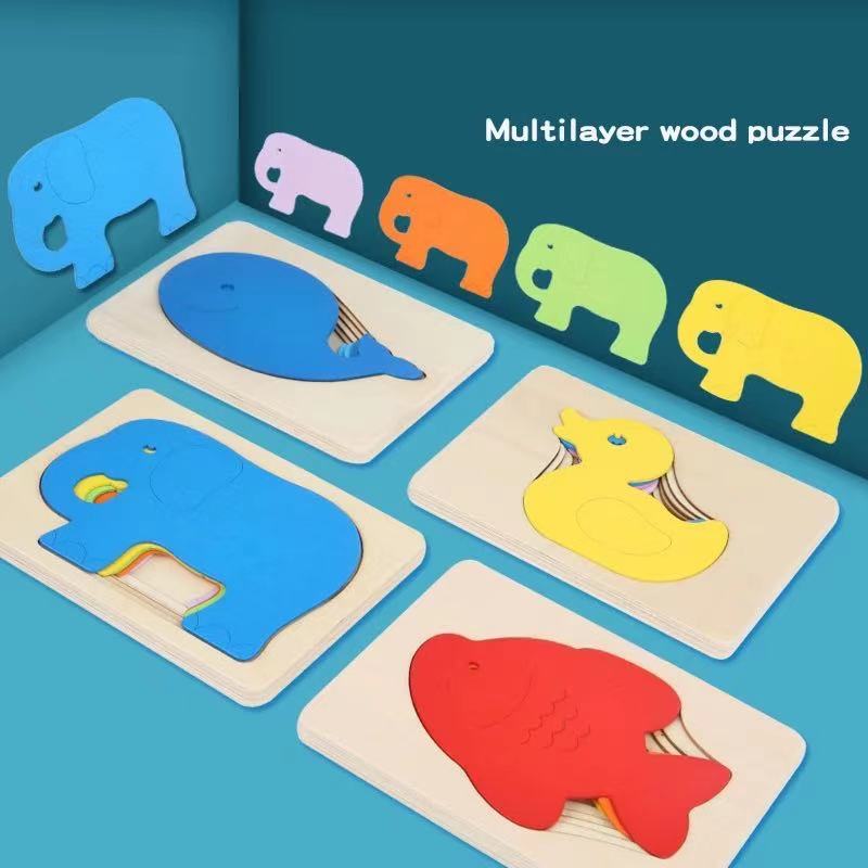 3D Multilayer Wood Puzzle Elephant/Duck/Whale/Fish - Montessori Puzzle ...