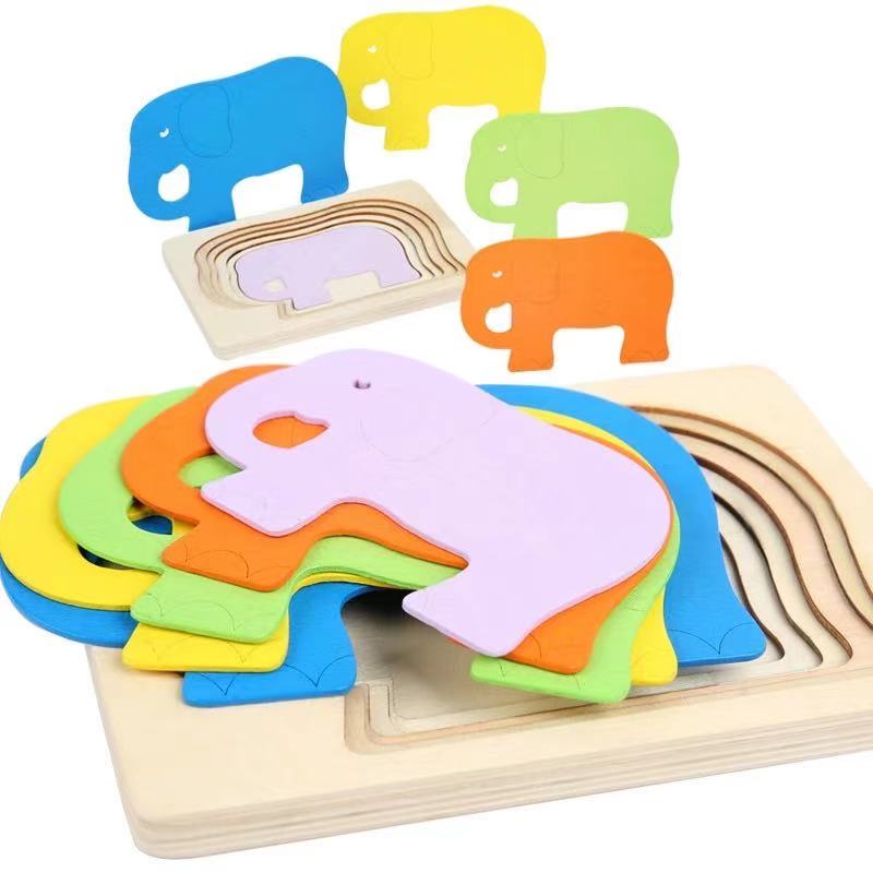 3D Multilayer Wood Puzzle Elephant/Duck/Whale/Fish - Montessori Puzzle ...