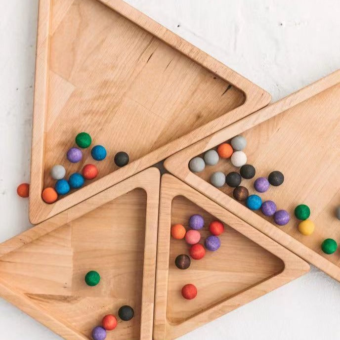 Wooden Triangle Sensory Play Tray Set Of 4 - Montessori Educational Wo ...