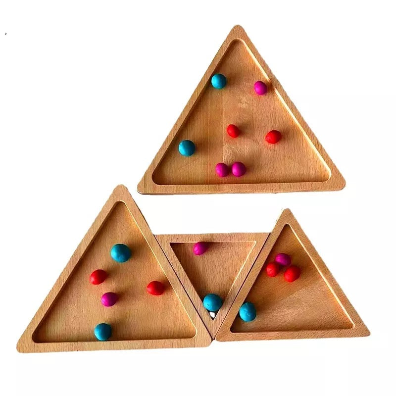 Wooden Triangle Sensory Play Tray Set Of 4 - Montessori Educational Wo ...