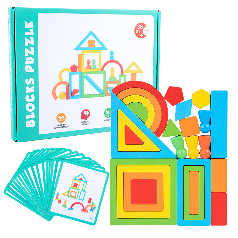 Wooden Rainbow Block Puzzle with Cards - Mathematics through imaginati ...