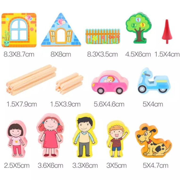 128 Pieces Wooden House Building Game - Open Ended Wooden Toys ...