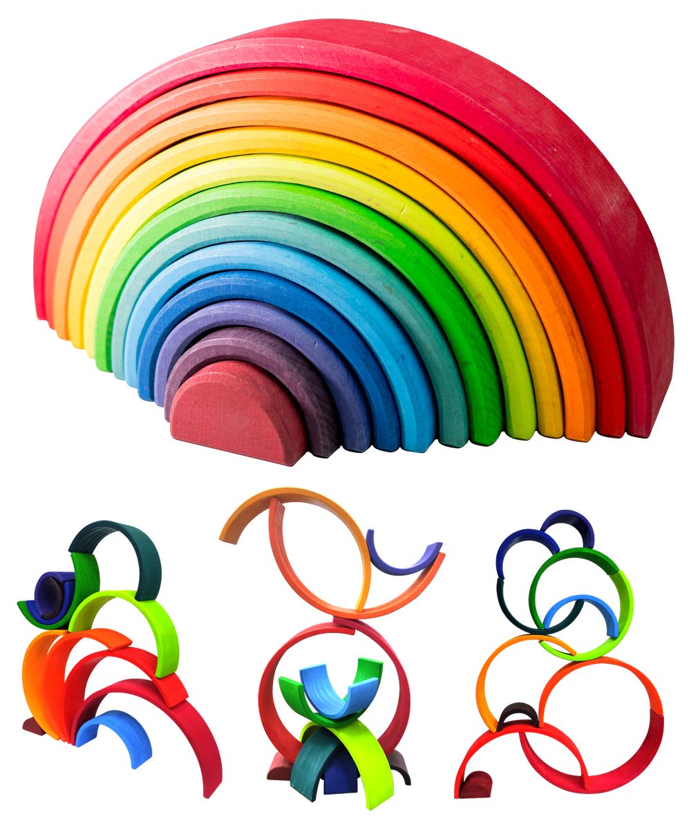 12 Piece Large Rainbow Wooden Stacking Toy- Open ended wooden toys ...